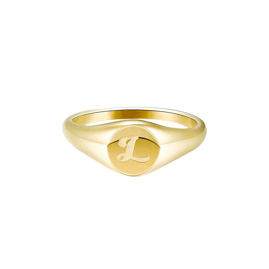 Stylish Gold Script Signet Ring | VibeSzn