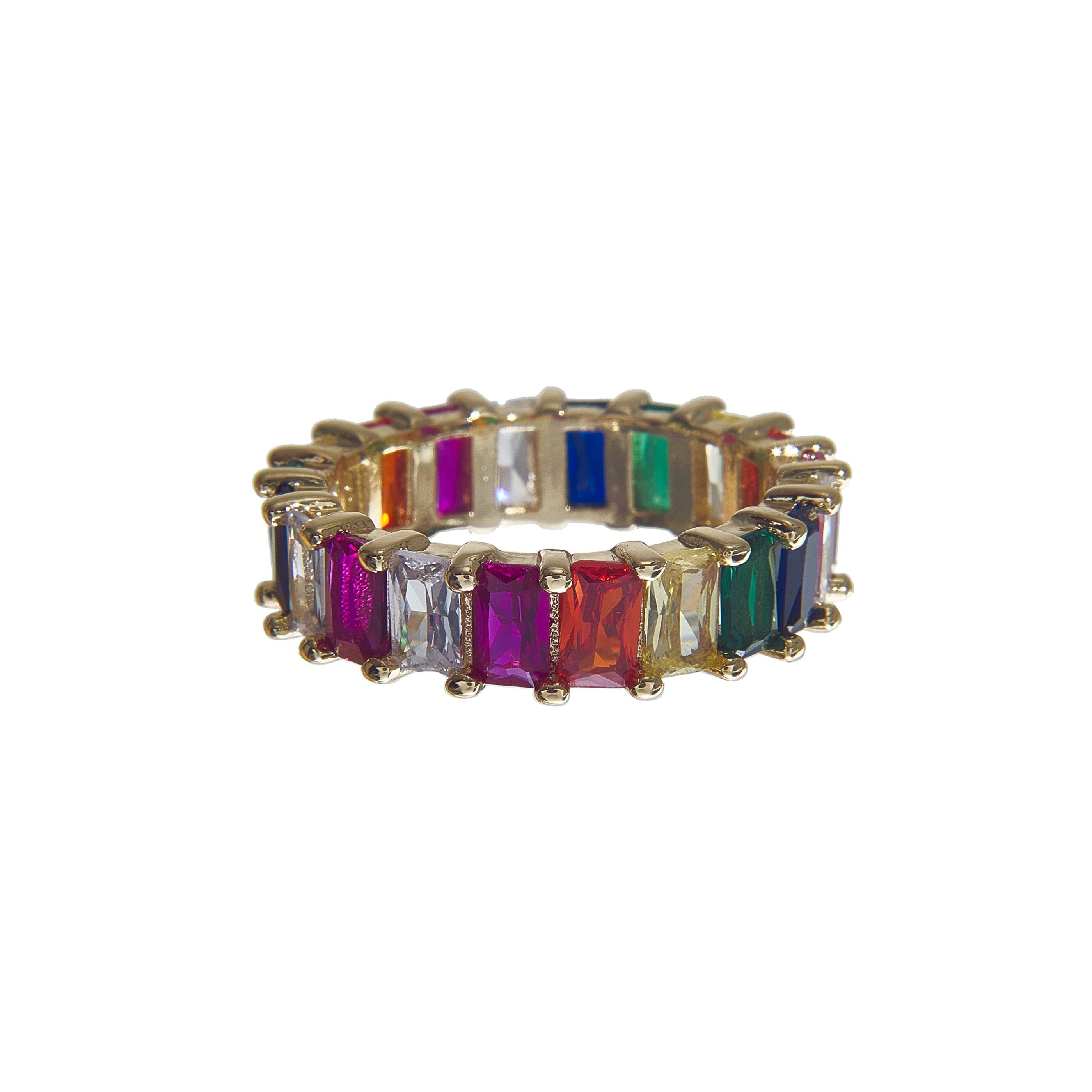 Hypoallergenic Multi-Colored Mini Iced Rainbow Ring | VibeSzn