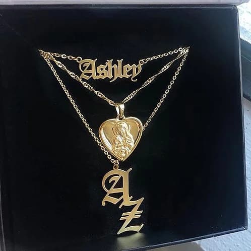 Custom Steel Old English Double Letter Necklace VibeSzn